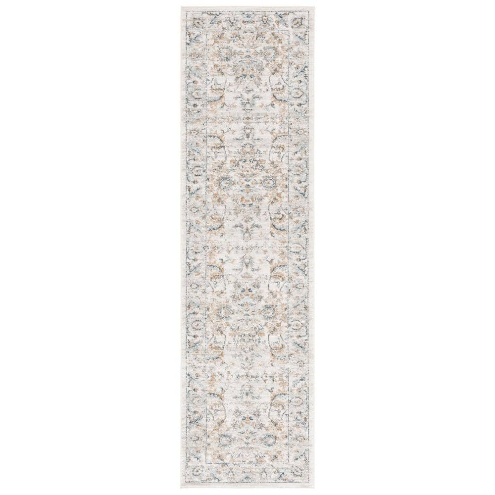 SAFAVIEH Avalon Ivory/Blue Gold 2 ft. x 8 ft. Ornate Distressed Border ...