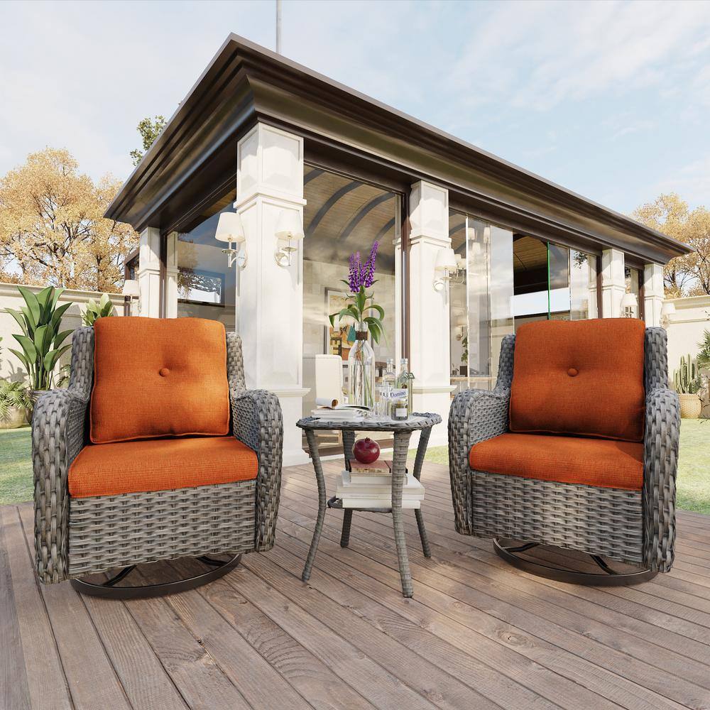JOYSIDE 3-Piece Wicker Swivel Outdoor Rocking Chairs Patio Conversation ...