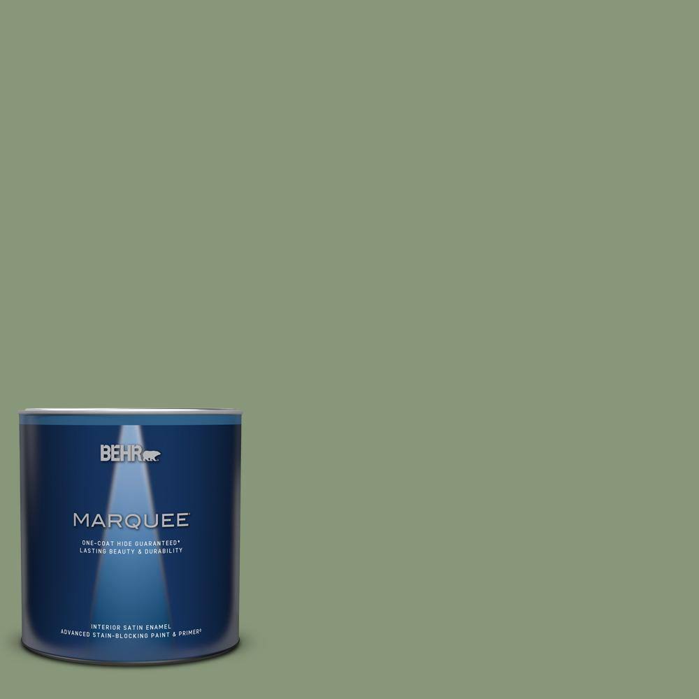 BEHR MARQUEE 1 qt. #S390-5 Laurel Tree One-Coat Hide Satin Enamel ...
