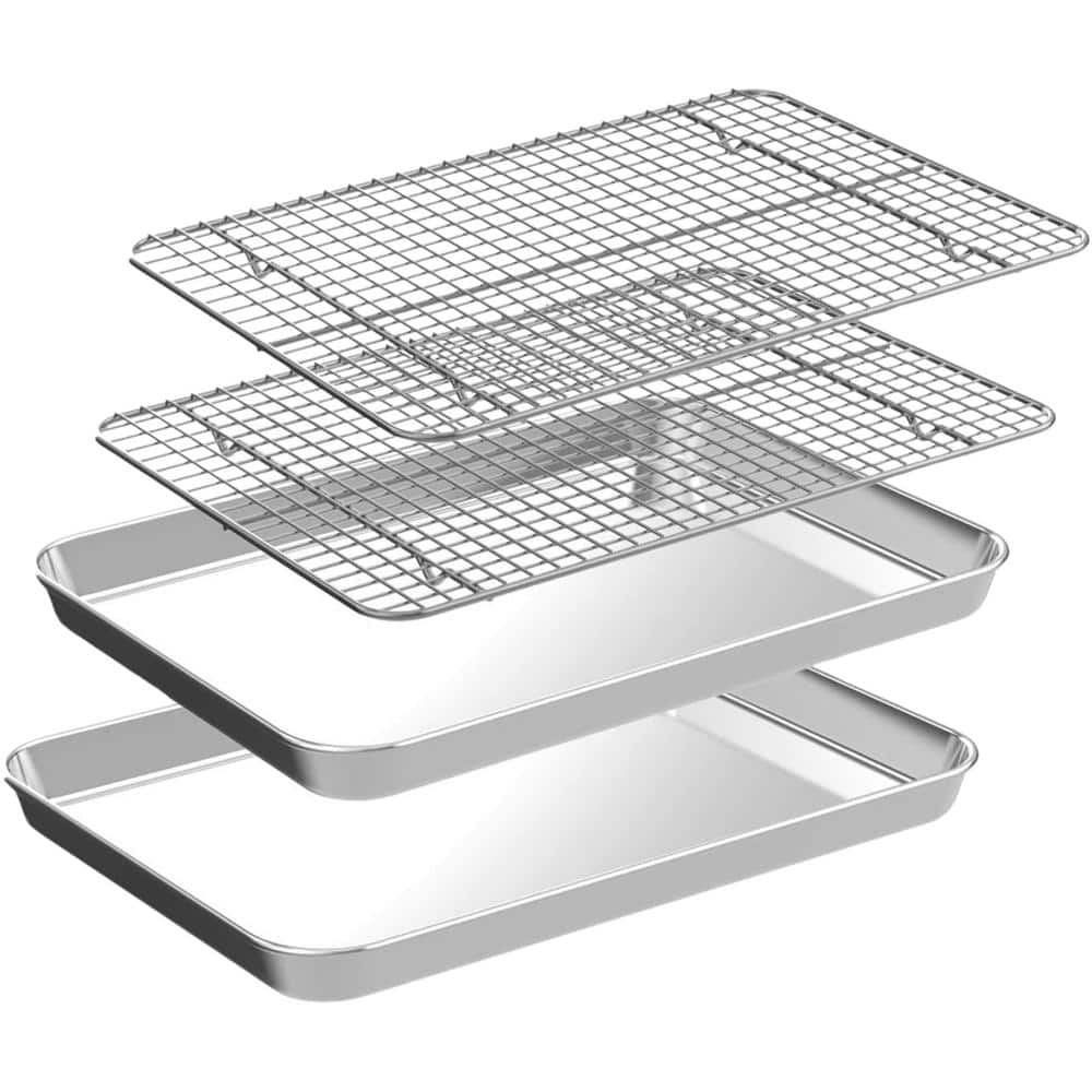 Adrinfly 2 Piece Stainless Steel Quarter Sheet Pan With Cooling Rack Set 2 Baking Sheets