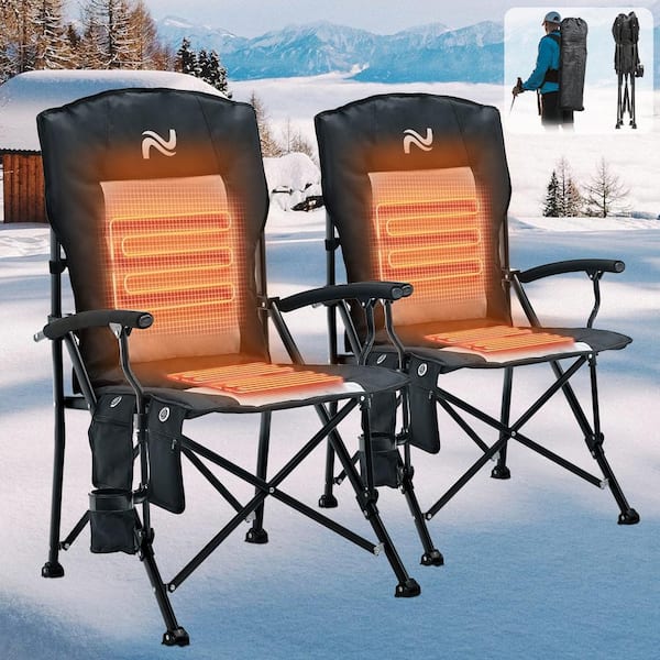 BOZTIY Outdoors Heated Camping Chair 3 Heat Levels Portable Folding Chair with Carry Bag Cupholder and Side Pocket 2 Pack HWLYY C BK2pc The Home Depot