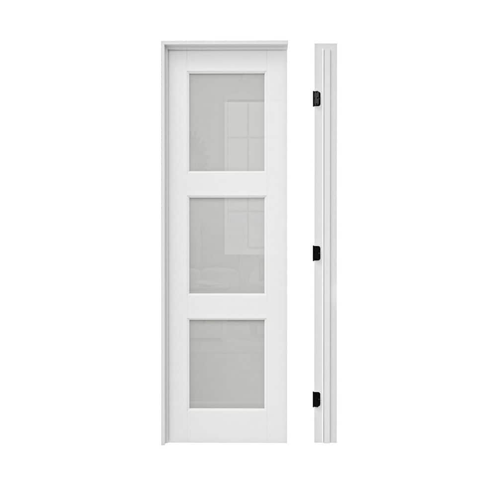 EH PUERTA 24 in. x 80 in. 3-Lite Frosted Glass Right Hand White Solid ...
