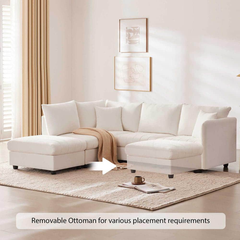 Polibi 89 in. Square Arm Fabric L-Shaped Sofa with Vertical Stripes in ...