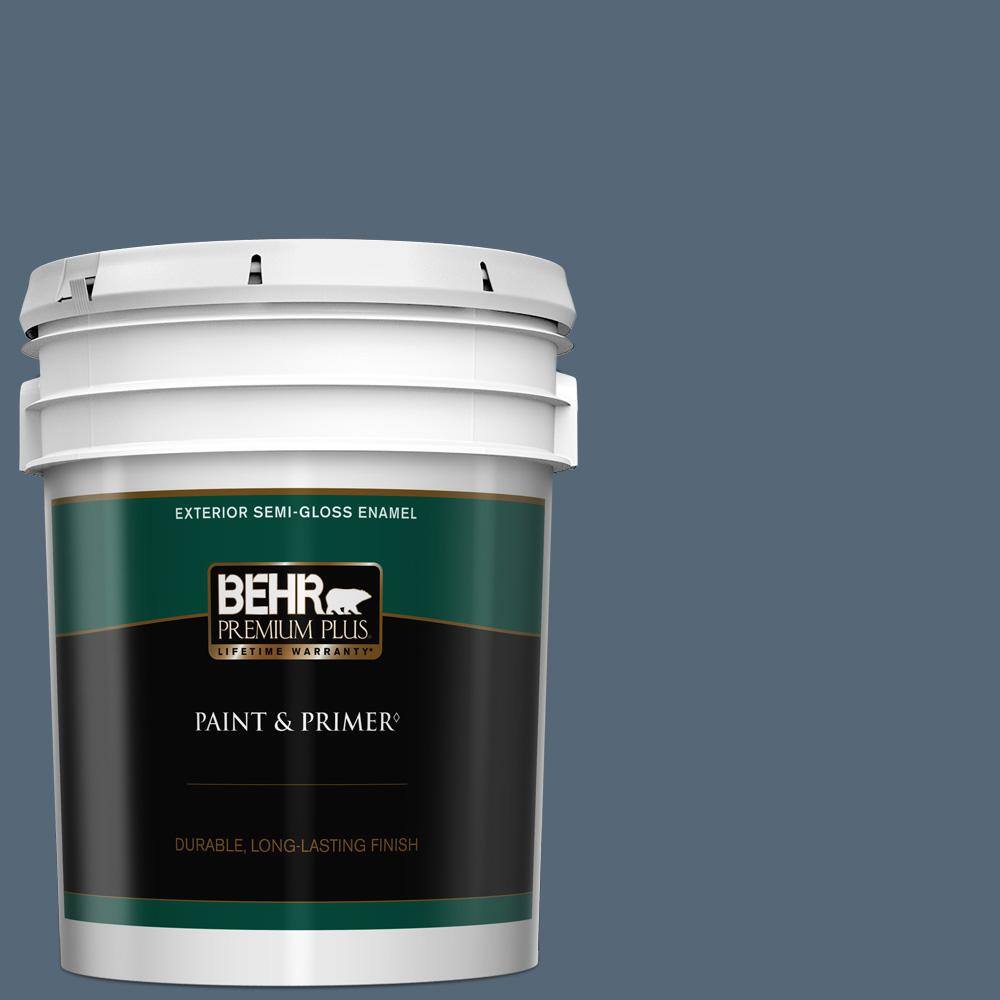 BEHR PREMIUM PLUS 5 gal. #S510-6 Durango Blue Semi-Gloss Enamel ...