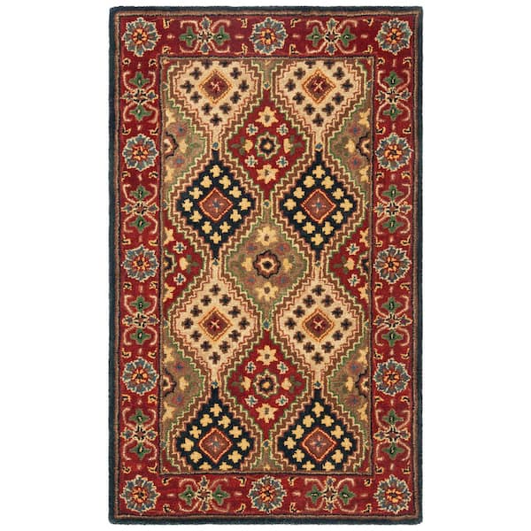 SAFAVIEH Heritage 3 ft. x 5 ft. Red/Beige Border Quatrefoil Area Rug ...