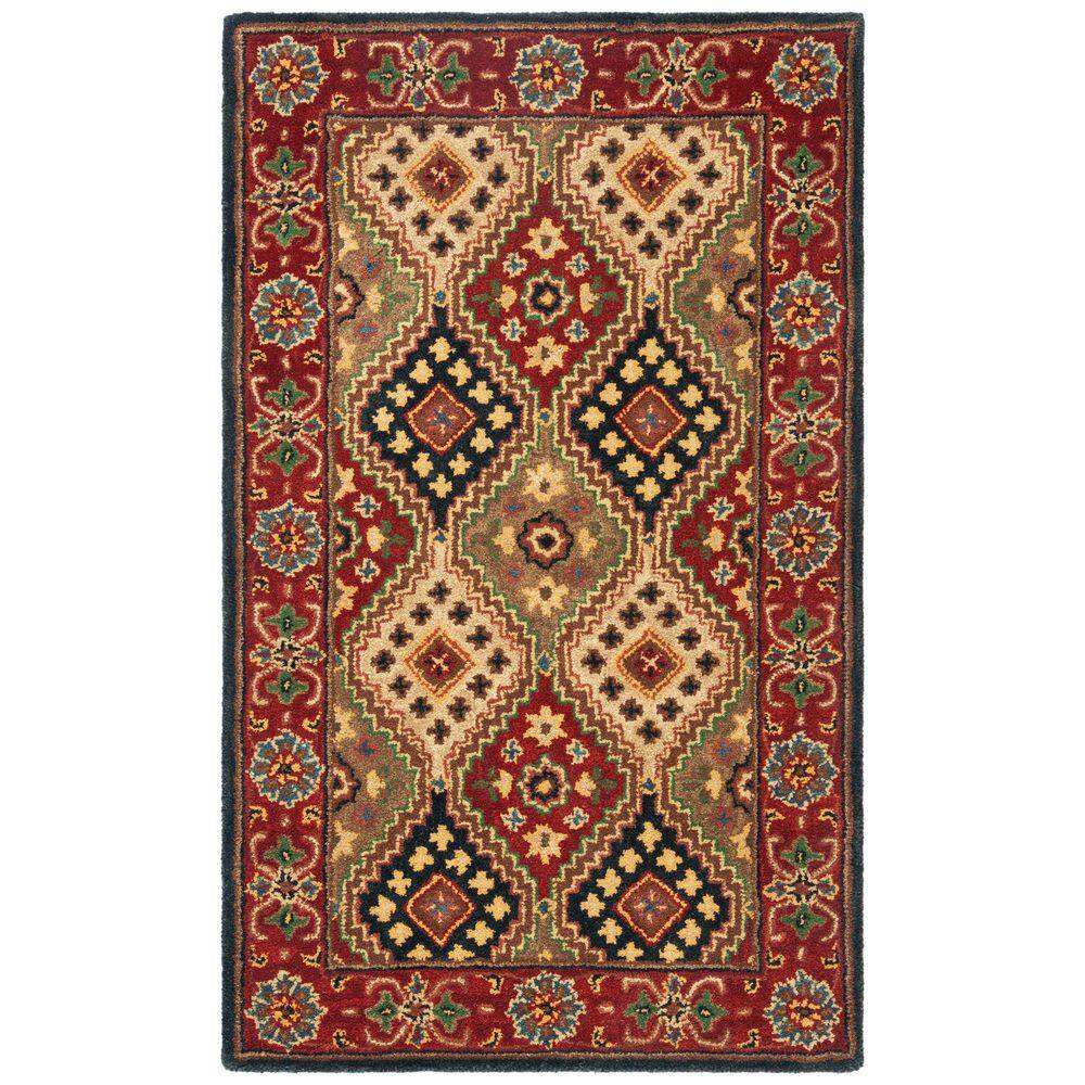 SAFAVIEH Heritage 4 ft. x 6 ft. Red/Beige Border Quatrefoil Area Rug ...