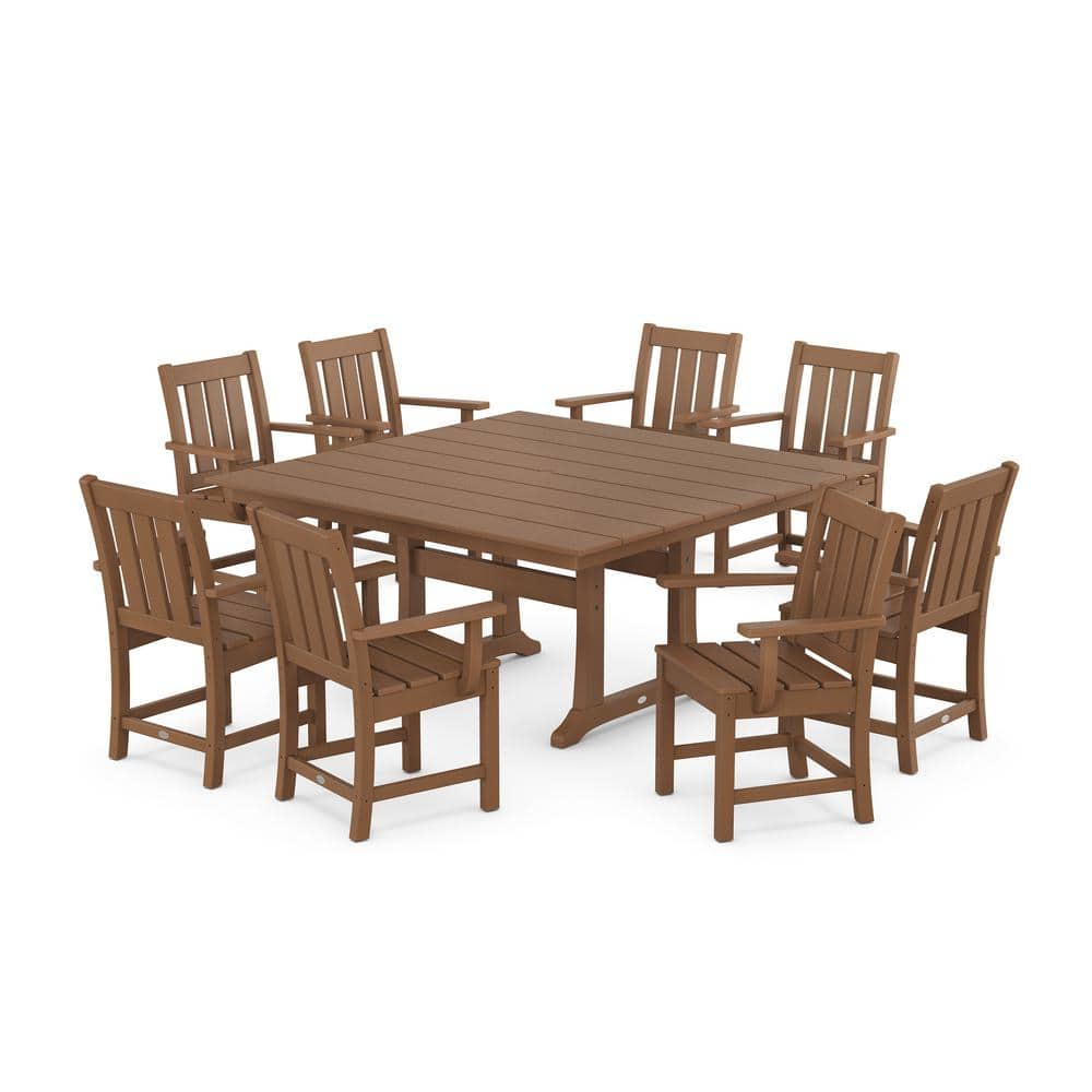 POLYWOOD 9-Piece Oxford Farmhouse Trestle Plastic Square Outdoor Dining ...