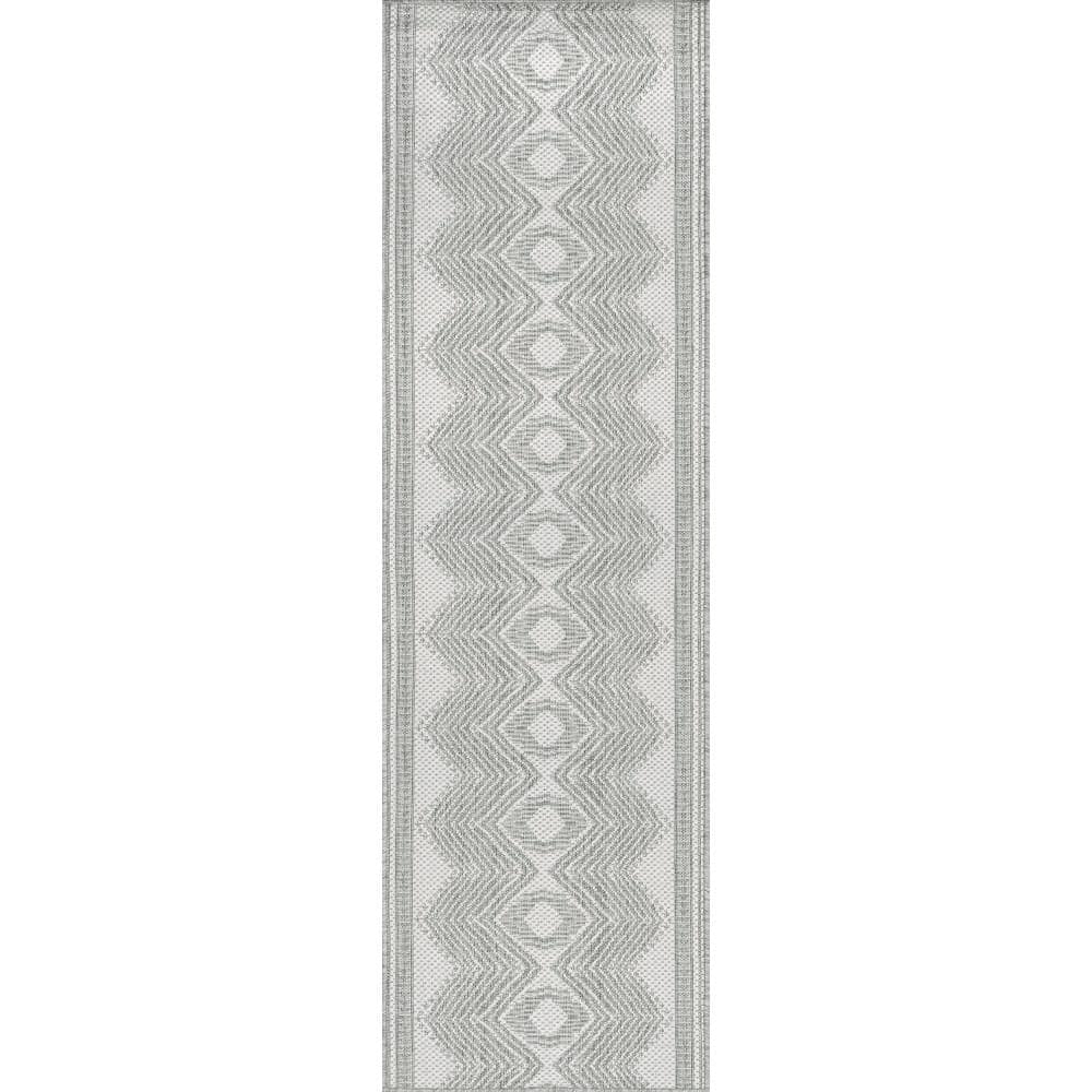 nuLOOM Ranya Tribal Light Gray 2 ft. x 8 ft. Indoor/Outdoor Runner Rug ...