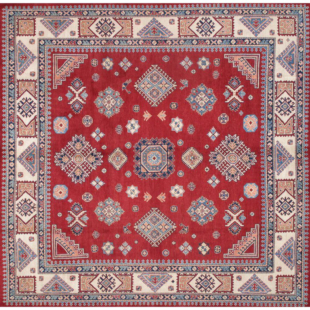 Pasargad Home Tribal Red/Ivory 10 ft. x 10 ft. Oriental Area Rug KAZ ...