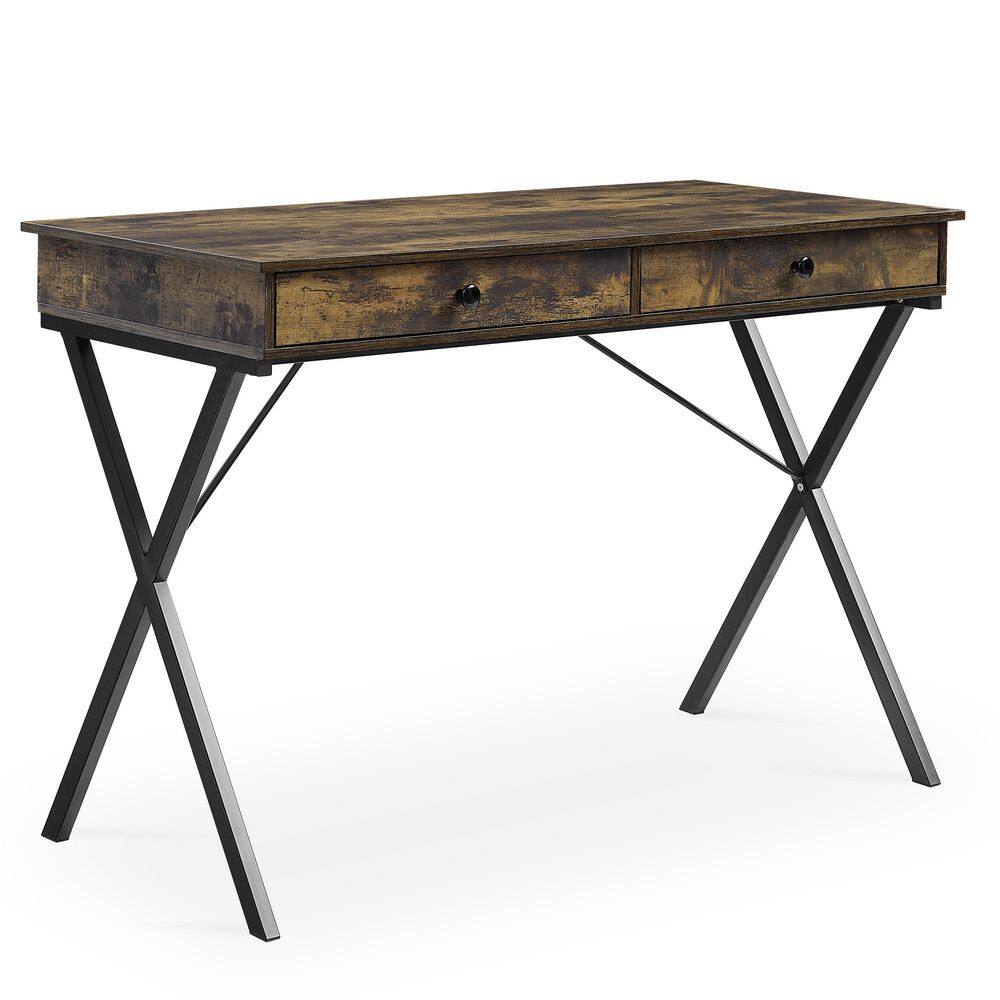 VERYKE 43.2 in. Retangular Rustic Brown Wood 2-Drawers Writing Desk ...