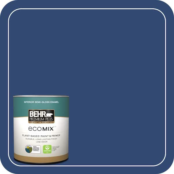 BEHR PREMIUM PLUS 1 qt. #S-H-580 Navy Blue Semi-Gloss Enamel EcoMix ...