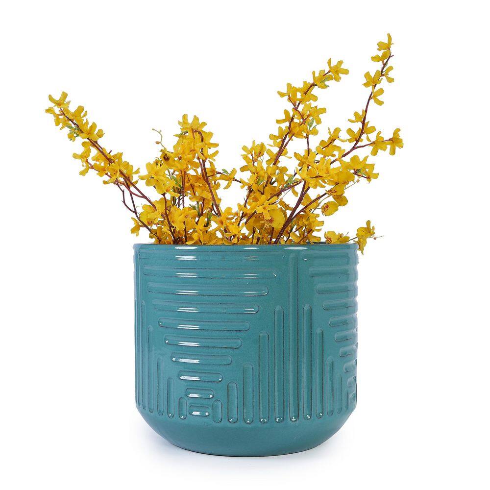Jushua 14.4 in. H Blue Ceramic Flowerpot Planter, Modern Planter for ...