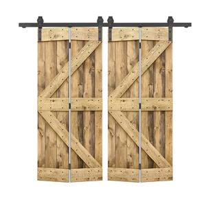 CALHOME 52 in. x 84 in. K Series Solid Core Weather Oak-Stained DIY Wood Double Bi-Fold Barn ...