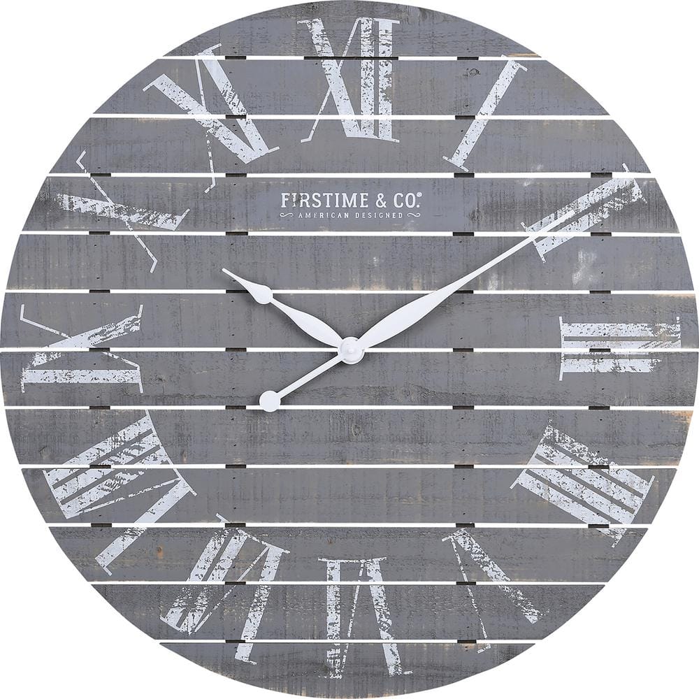 FirsTime & Co. Gray Aranza Shiplap Farmhouse Clock-31148 - The Home Depot