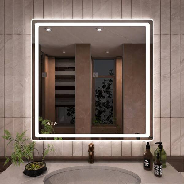 TaiMei 36 in. W x 36 in. H Round Corner Rectangular Frameless Wall ...