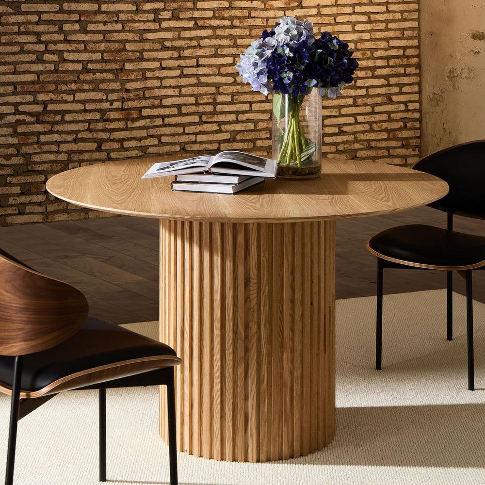 Noble House Timothea Mid Century Modern Oak Wood 46.45 in. W Column ...