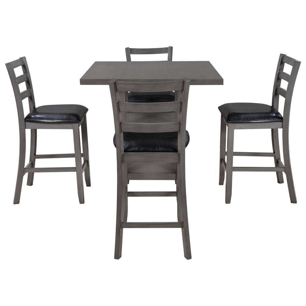 ATHMILE 5-Piece Wooden Top Gray Counter Height Dining Table Set 4 ...