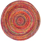 SAFAVIEH Braided Rust/Multi 6 ft. x 6 ft. Round Solid Area Rug BRD452P-6R