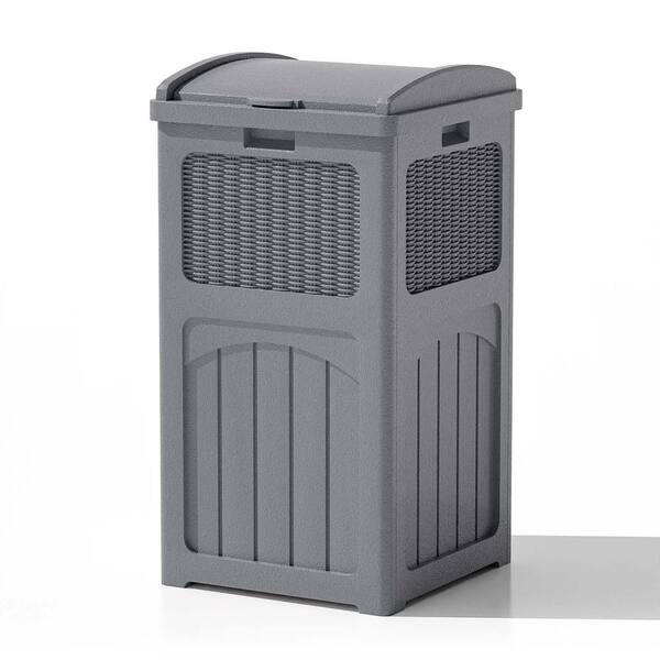 17 in. W x 17 in. D x 32 in. H Gray Plastic Trash Can Storage 35 gal ...