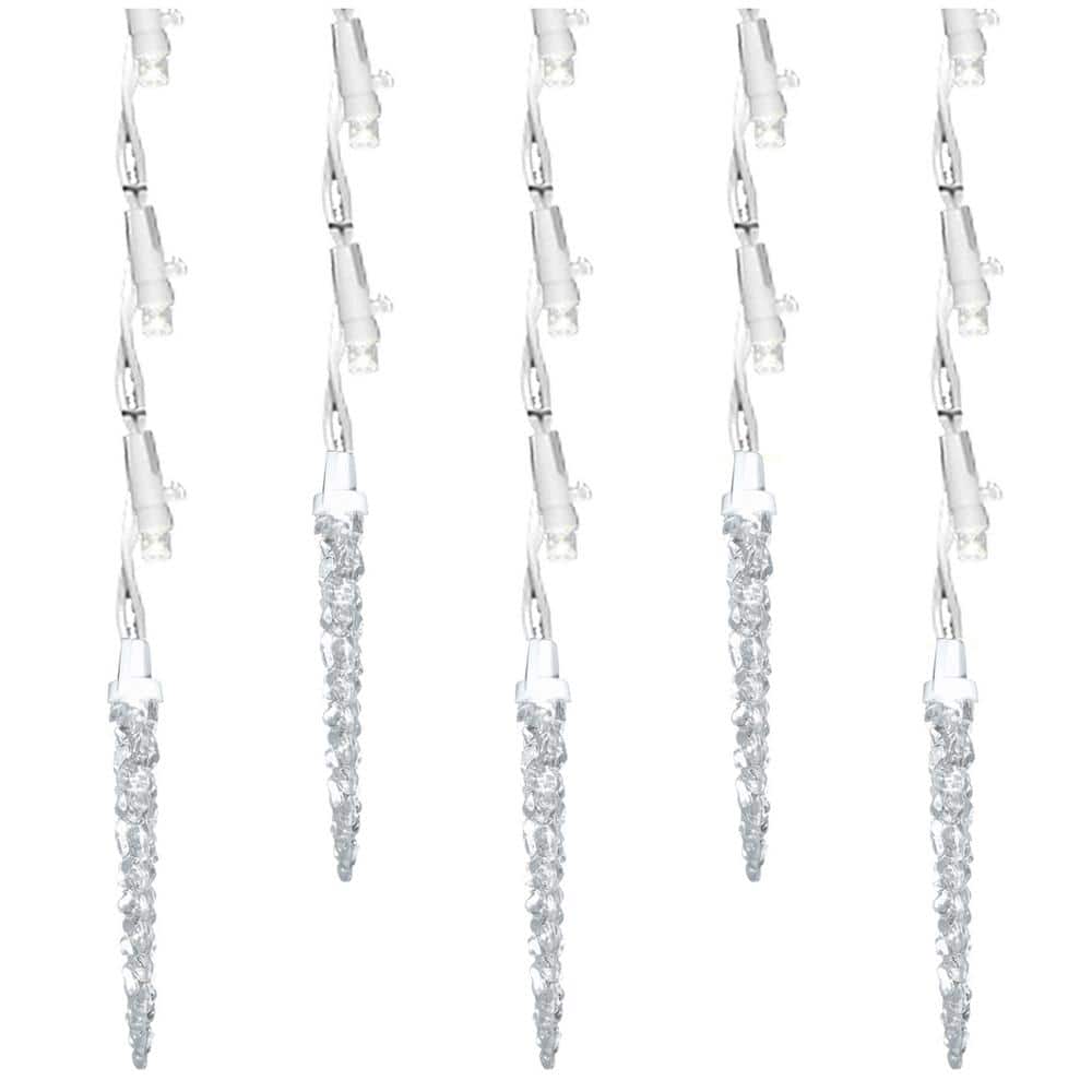 Brite Star 60-Light Pure White LED Icicle Ice Light Set with Ice 39-753 ...