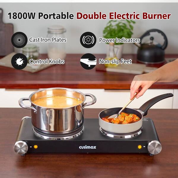 22.44 in. Elements 2 Burner 1800W Smooth Top Electric Hot Plate Black ...