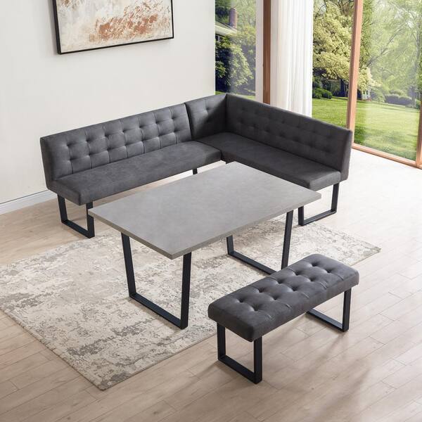 GOJANE 3-Piece Gray Dining Table Set 47.2 in. Rectangle Table, 1 Left ...