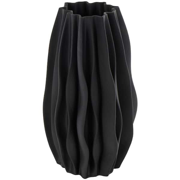 Litton Lane Black Dimensional Wavy Ribbed Ceramic Abstract Decorative ...