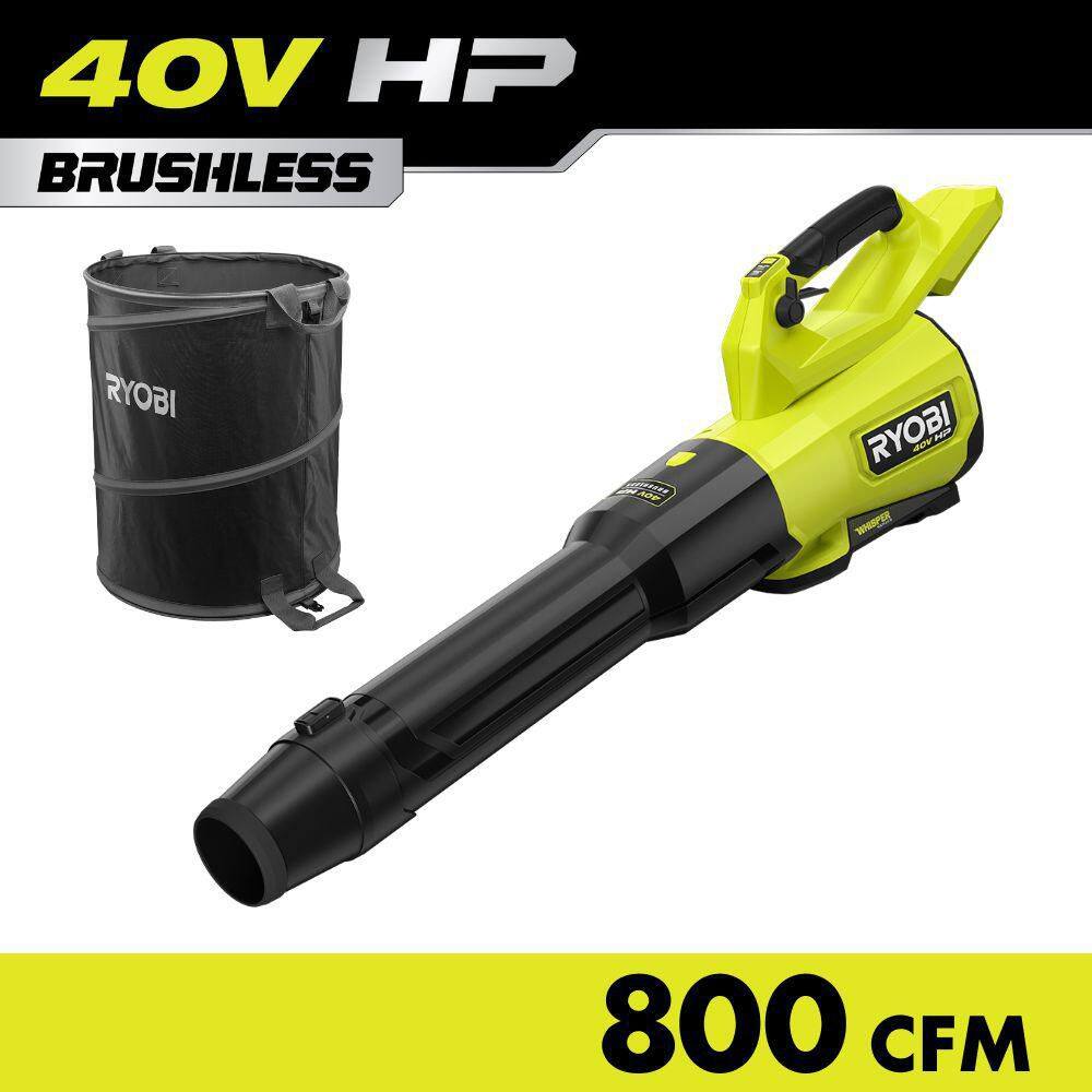 RYOBI 40V HP Brushless 800 CFM Whisper Series Blower with Lawn and Leaf ...