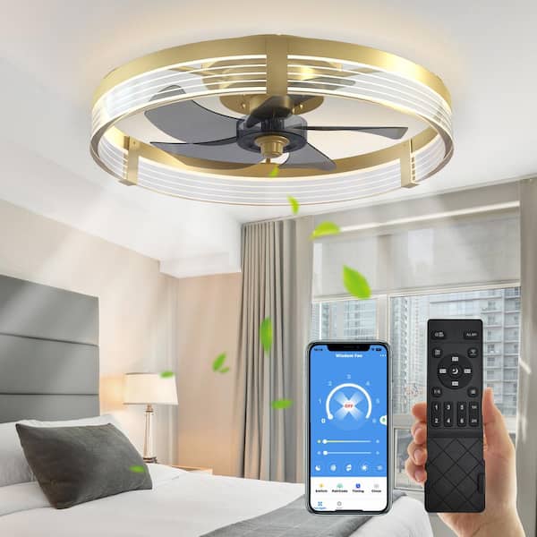 HSC TECHNOLOGY INC Indoor Blade Span 1.31 ft. Gold 20 in. Ceiling Fan ...