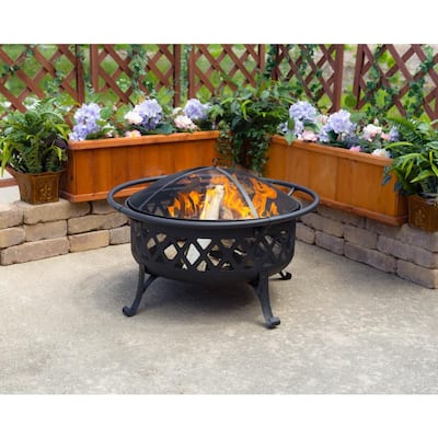 Pleasant Hearth Olivia Slate Top 34 in. W x 19.6 in. H Round Steel Wood ...