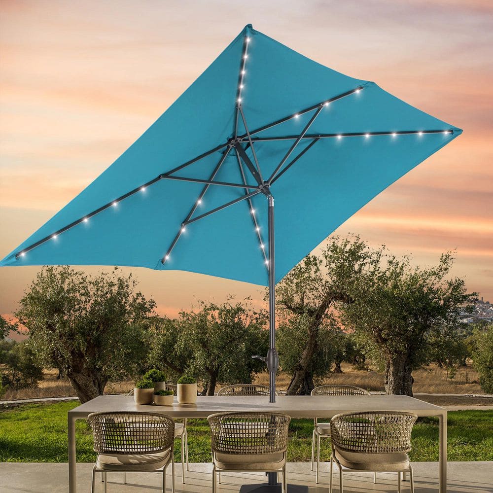 Sonkuki 6 ft. x 9 ft. Aluminum Pole Outdoor Market Umbrella Solar LED ...