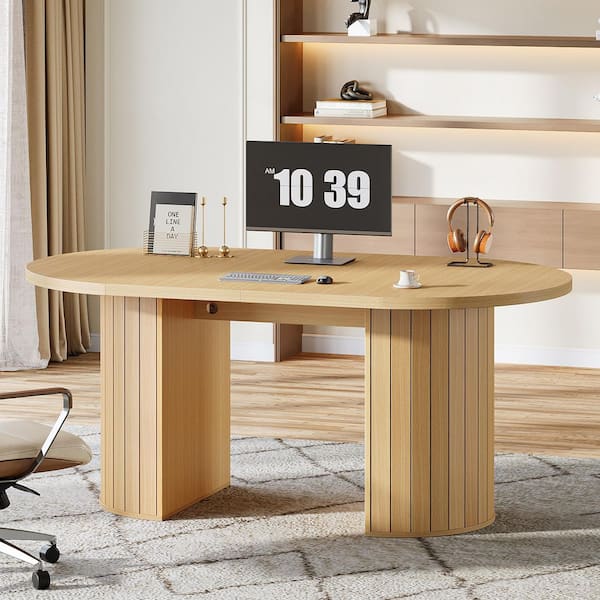 TRIBESIGNS WAY TO ORIGIN 63 in. Rectangle Oak Wood Computer Desk Small ...