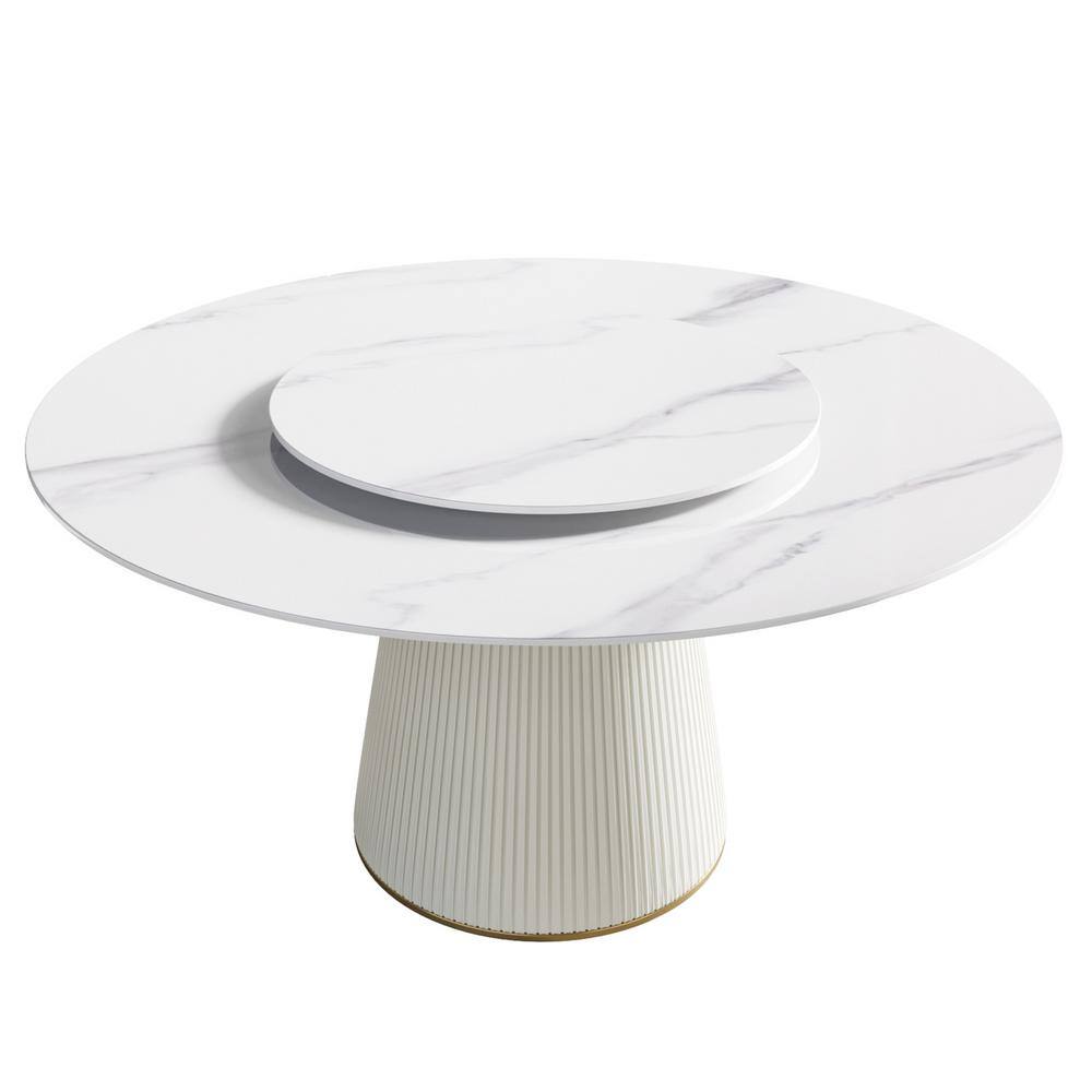 Magic Home 59.05 in. White Circular Rotable Sintered Stone Tabletop ...