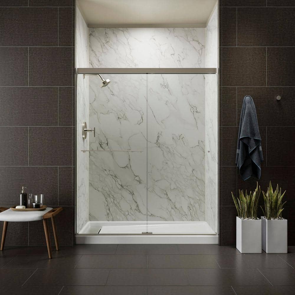 KOHLER Revel 43-48 in. W x 70 in. H Frameless Sliding Shower Door in Anodized Brushed Nickel ...