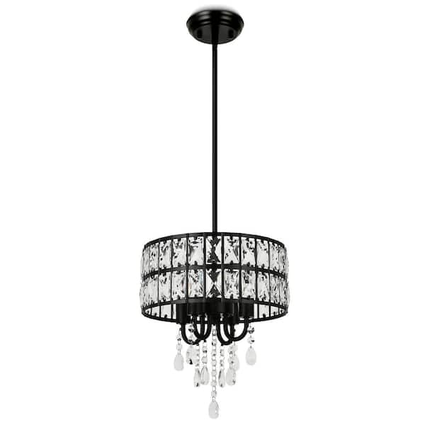 Henveton Kinlea 4 Light Black Modern Crystal Drum Chandeliers for ...