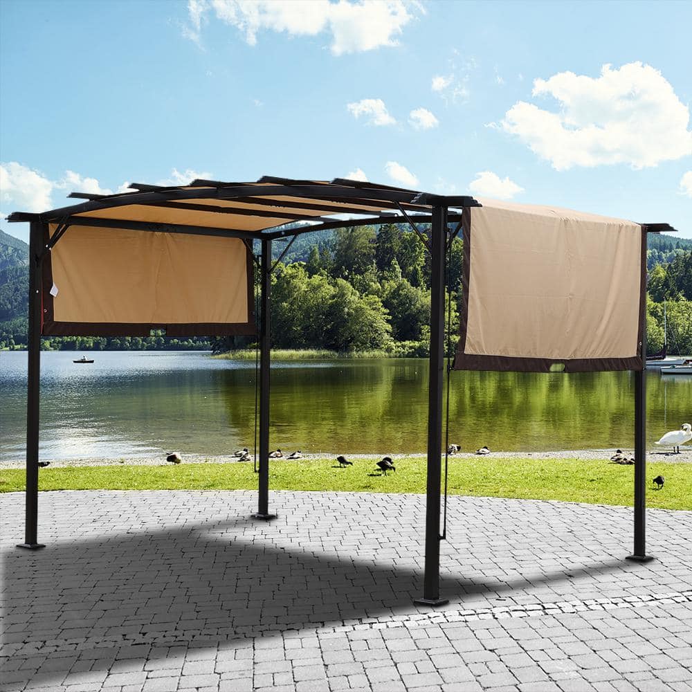 Tatayosi 12 ft. x 9 ft. Outdoor Pergola Steel Frame Patio Gazebo ...