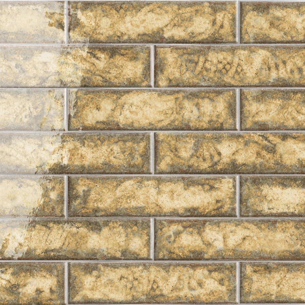 Merola Tile Gaudi React Brick Gold 2 in. x 10 in. Porcelain Floor and Wall Tile (5.78 sq. ft ...