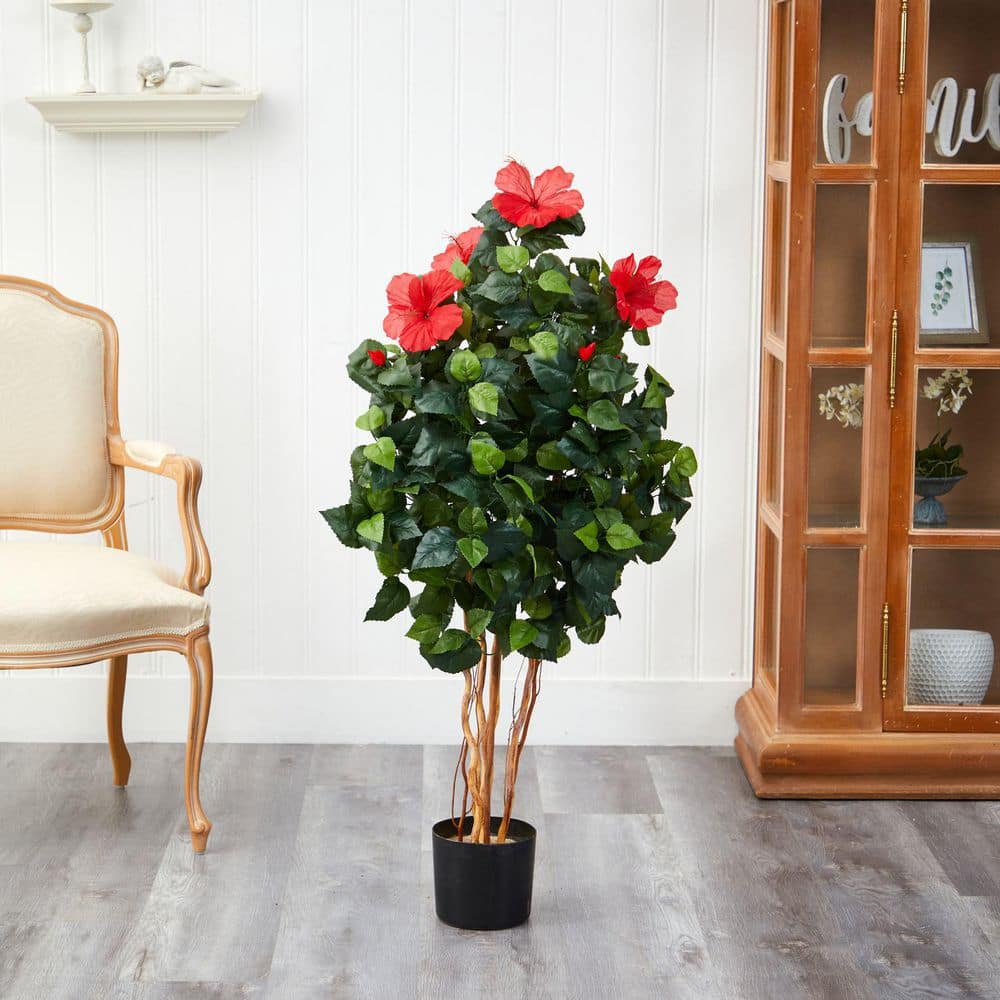 HOME IMPORTS EMPORIUM 4 ft. Artificial Hibiscus Tree in Pot for Indoor ...
