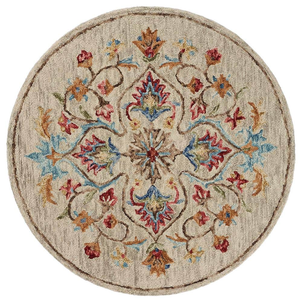 LR Home Seth Trailing Beige 6 ft. x 6 ft. Floral Oasis Round Area Rug ...
