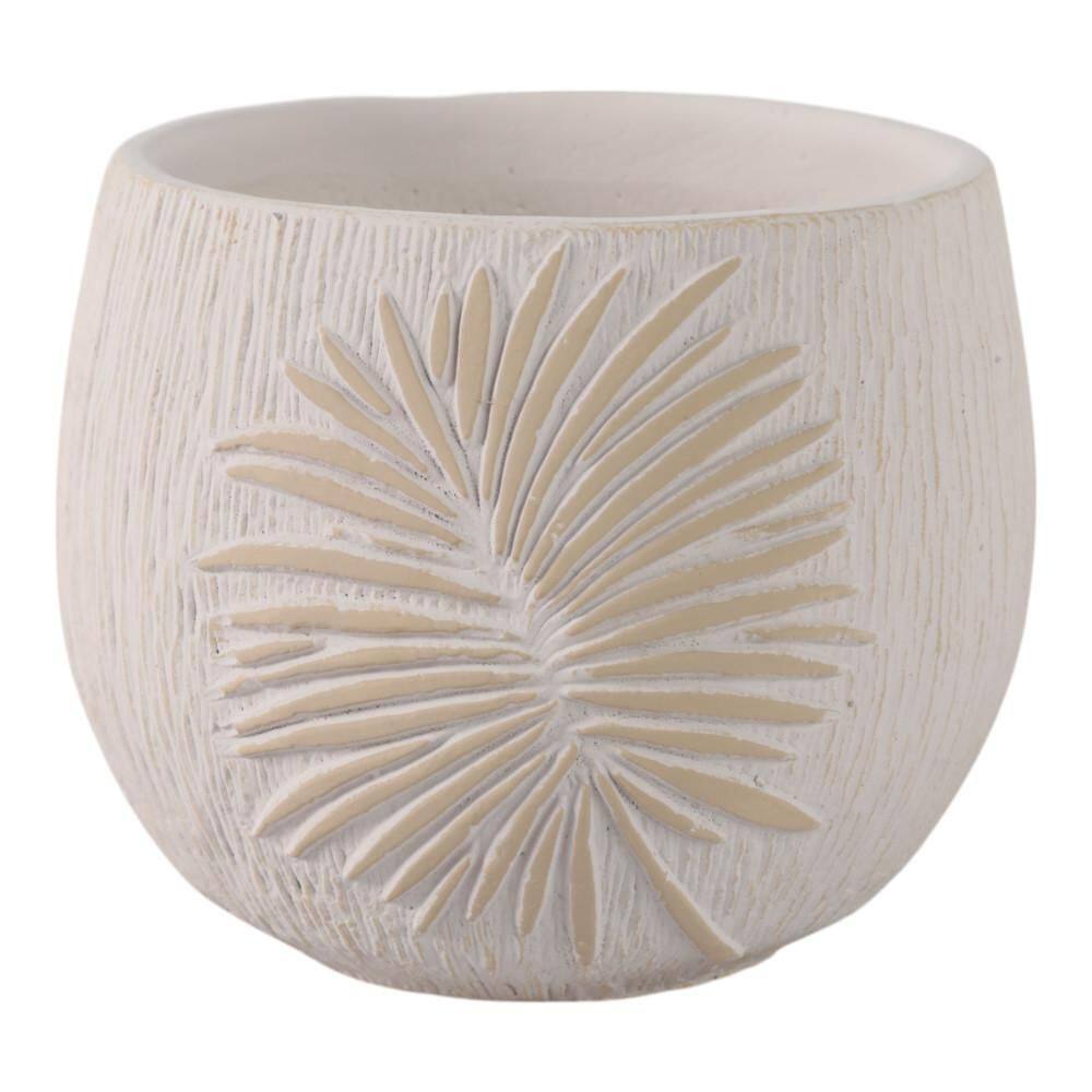 Liv & Skye Ivory Ceramic Round Carved Pampas Decorative Planter (6.75 ...