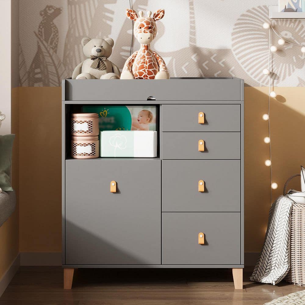 WIAWG Gray 5 Drawers 33. 5in. Wide Dresser without Mirror, Open Storage ...
