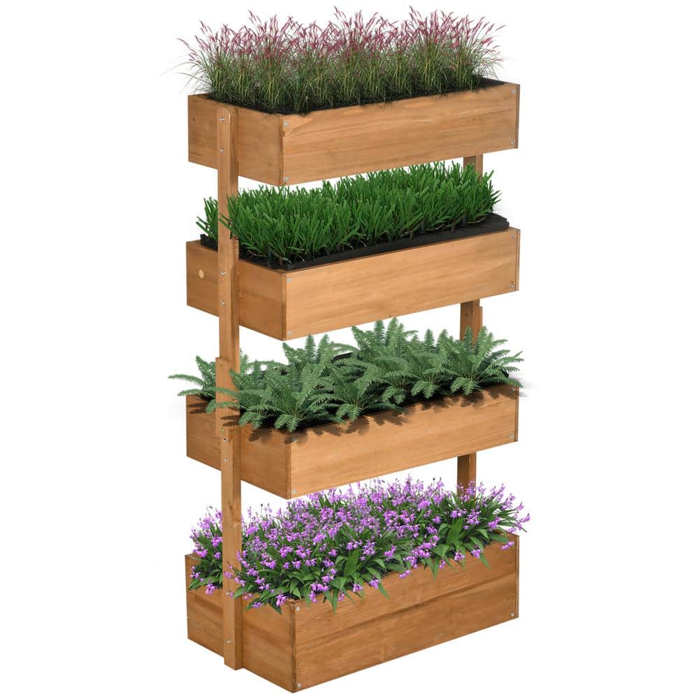 Zeus & Ruta 4 Tier Orange Wood Vertical Garden Planter Box, Self ...