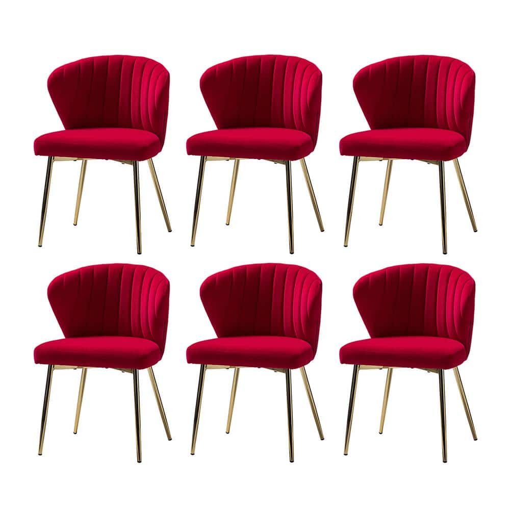 JAYDEN CREATION Olinto Red Side Chair with Metal Legs Set of 6 DSDC0021 ...