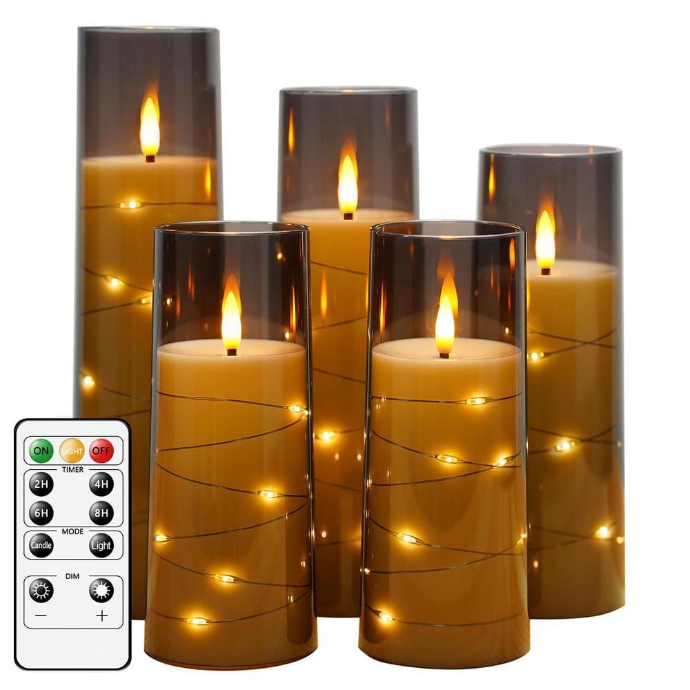 Gray Flameless LED Candles with Timer Set of 5 TG-FC-5PGR - The Home Depot