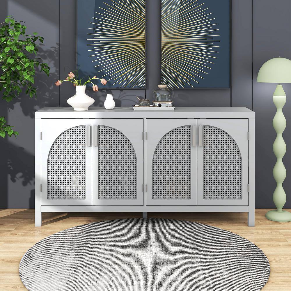 Harper & Bright Designs Gray Wood 58.1 in. Sideboard with Adjustable ...