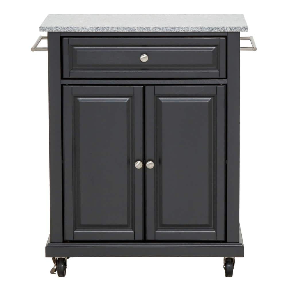 CROSLEY FURNITURE Rolling Black Kitchen Cart with Granite Top ...