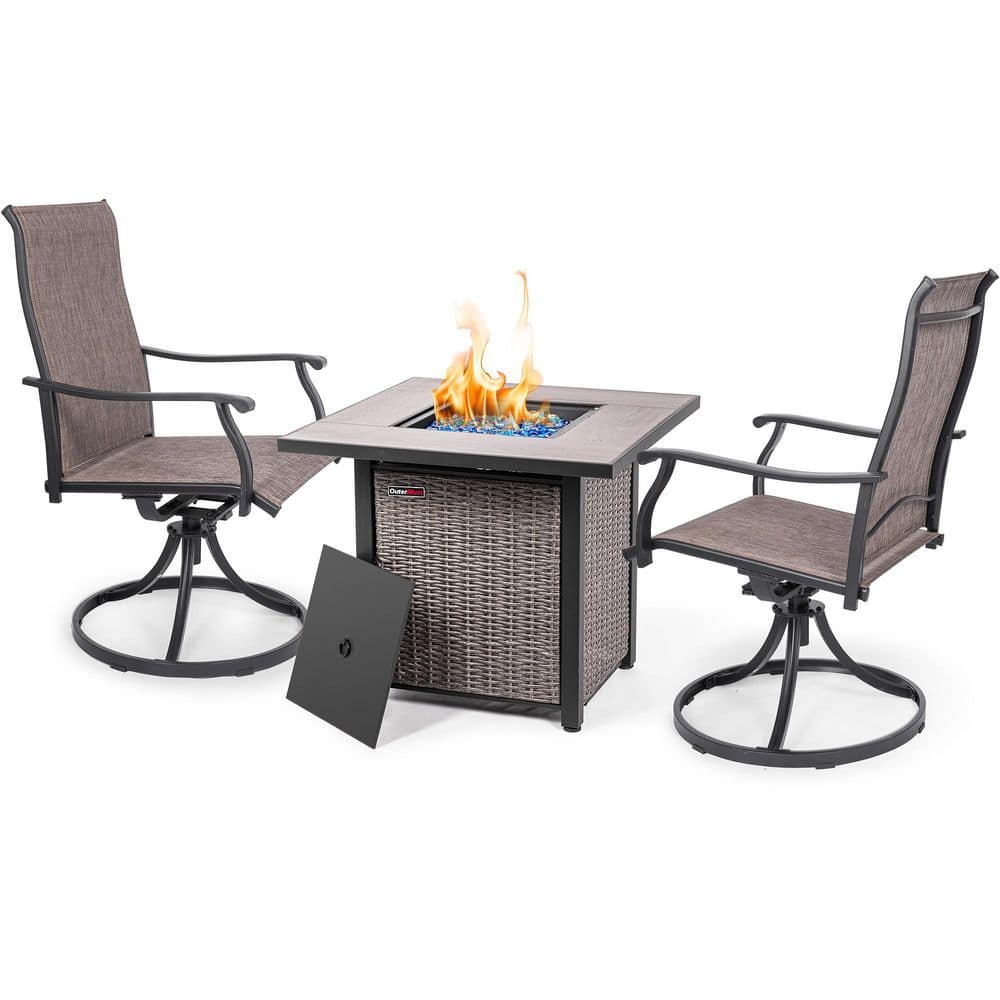 outermust 3-Piece Metal Patio Fire Pit Sets with 50,000 BTU Fire Pit ...