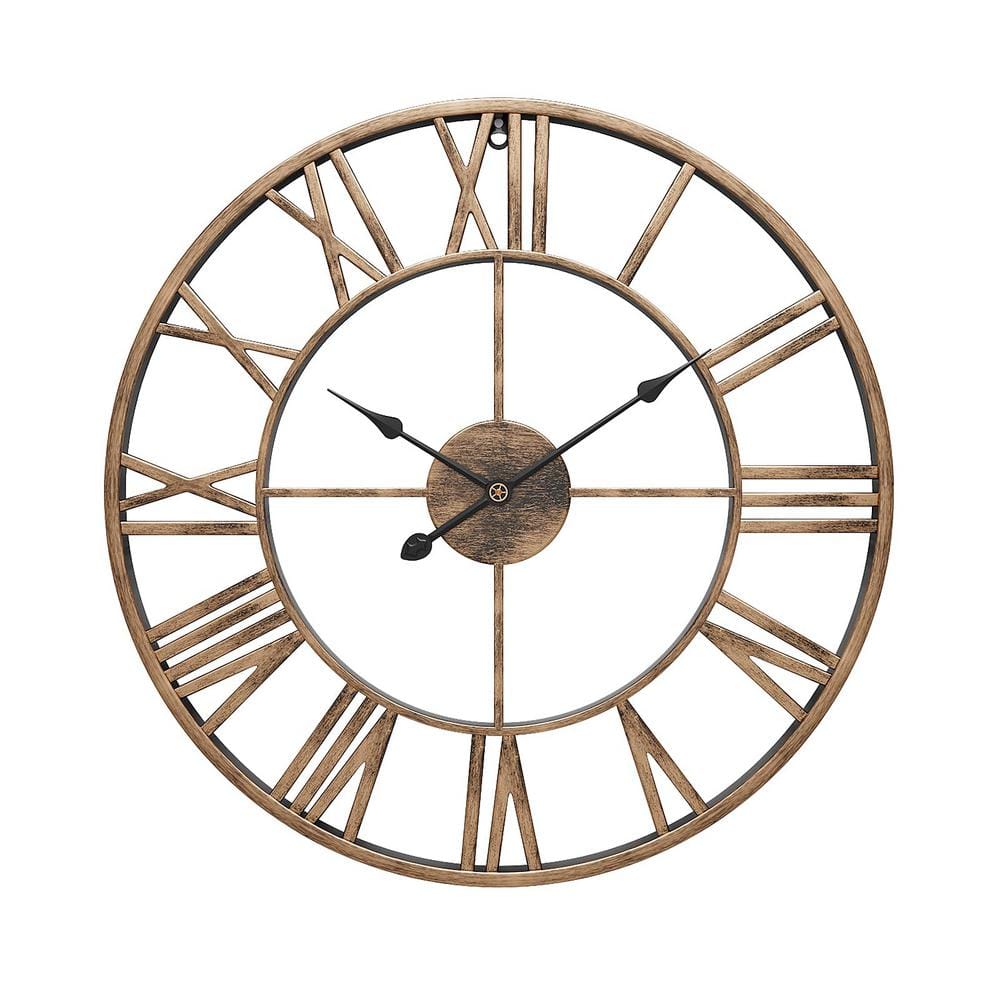 Matte Gold Silent Non Ticking Battery Operated Quartz Round Big Rustic ...