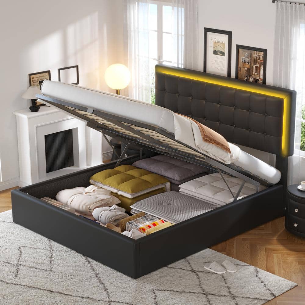 Have a question about Harper & Bright Designs Button-Tufted Black Wood ...