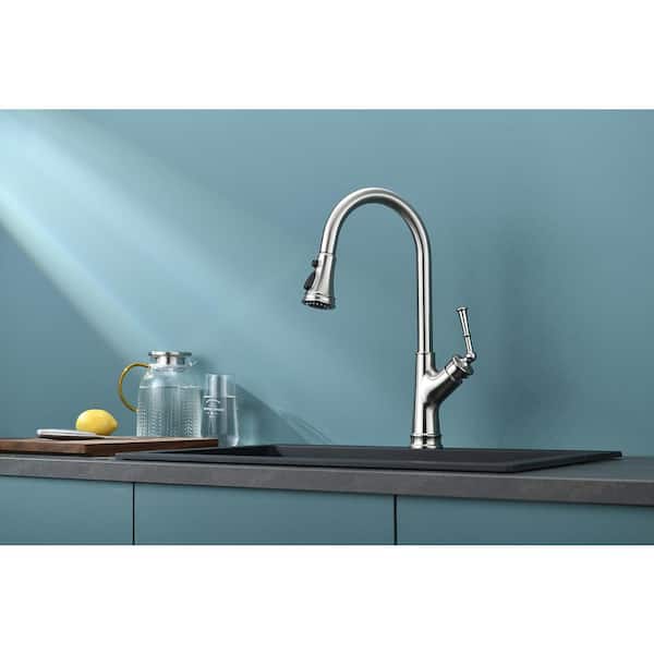 Maincraft Single-Handle High Arc Pull Down Sprayer Kitchen Faucet with ...